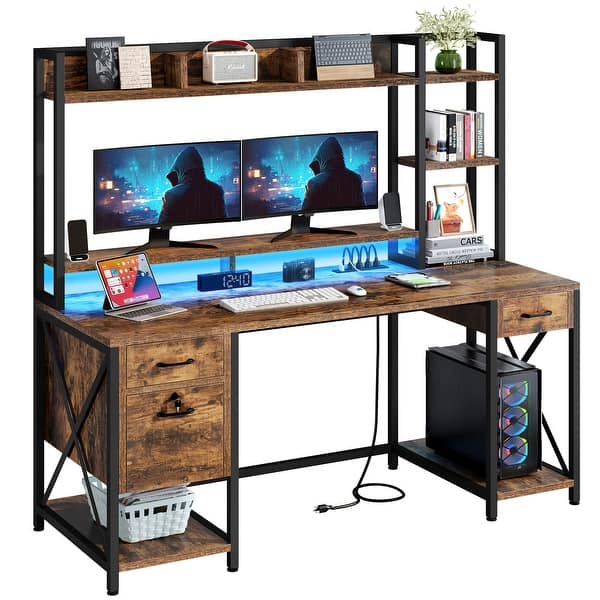 Moasis 59 Inch Computer Gaming Desk with Hutch and Bookshelf Home ...