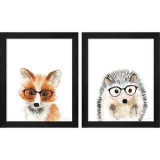 Mercedes Lopez Charro 'Fox & Hedgehog in Glasses' Framed Art (Set of 2 ...