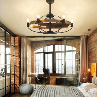 26" Wood Caged Farmhouse Ceiling Fan With Light Kit & Remote Control ...