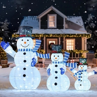 Syncfun 3 Pcs 3D Christmas Collapsible Snowman Yard Light, 270 Pre-Lit LED Cool White Lights ...