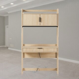 MDF Transitional Desk with Hutch, Discreet Cord Storage, and Reeded ...