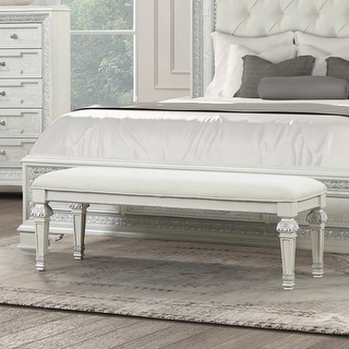 Furniture of America Estreya Traditional Creamy White Wood Padded Bench ...