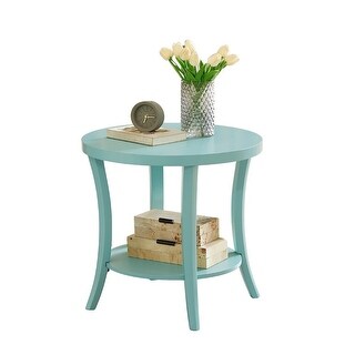 23.3-inch Round Teal End Table with Lower Shelf for Living Room - Bed ...
