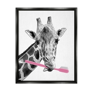 Stupell Funny Animal Bathroom Toothbrush Framed Floater Canvas Wall Art ...