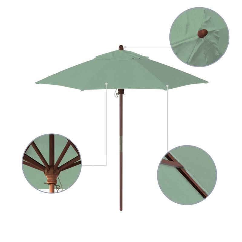 California Umbrella 7.5' Round Marenti Wood Frame Patio Umbrella with ...