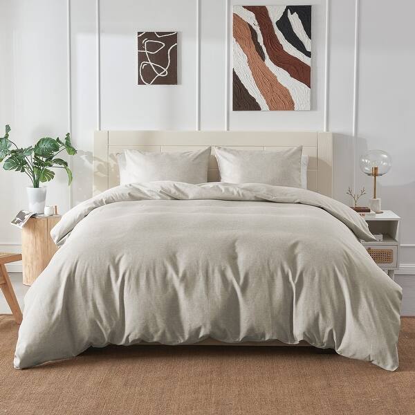 Faux Linen Breathable & Soft Solid Color Duvet Cover Set - Bed Bath ...