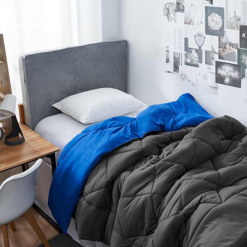 BYB Granite Gray/Pacific Blue Reversible Comforter - Oversized Bedding ...