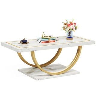 Modern White Gold Coffee Table with Storage for Living Room - Bed Bath ...