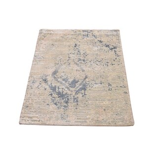 Hand Knotted Ivory Transitional with Wool & Silk Oriental Rug (2' x 3'4 ...