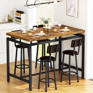 5-Piece Brown Bar Table Wood Counter Height Dining Tsble & Chairs Set - Bed Bath & Beyond - 39218488