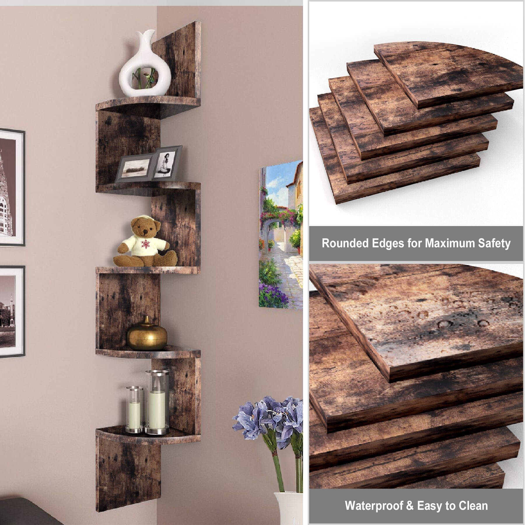 rustic oak corner shelves