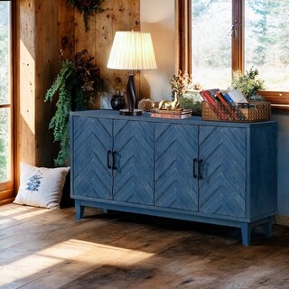 Vintage Style 4-Doors Storage Cabinet with 2-Shelves, Antique Navy Blue ...