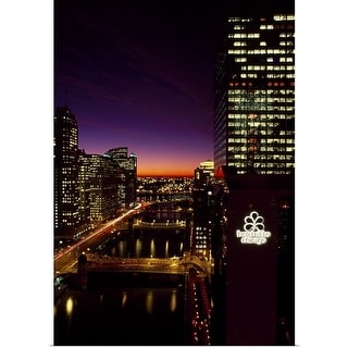 City lit up at night, Chicago River, Chicago, Cook County, Illinois ...