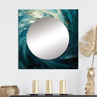Designart "Teal Majestic Motion IV" Abstract Spirals Wall Mirror ...