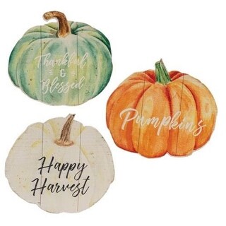 Fall Watercolor Pumpkin Wood Sign 3 Asstd. - 5" high by 5.5" wide by .5 ...