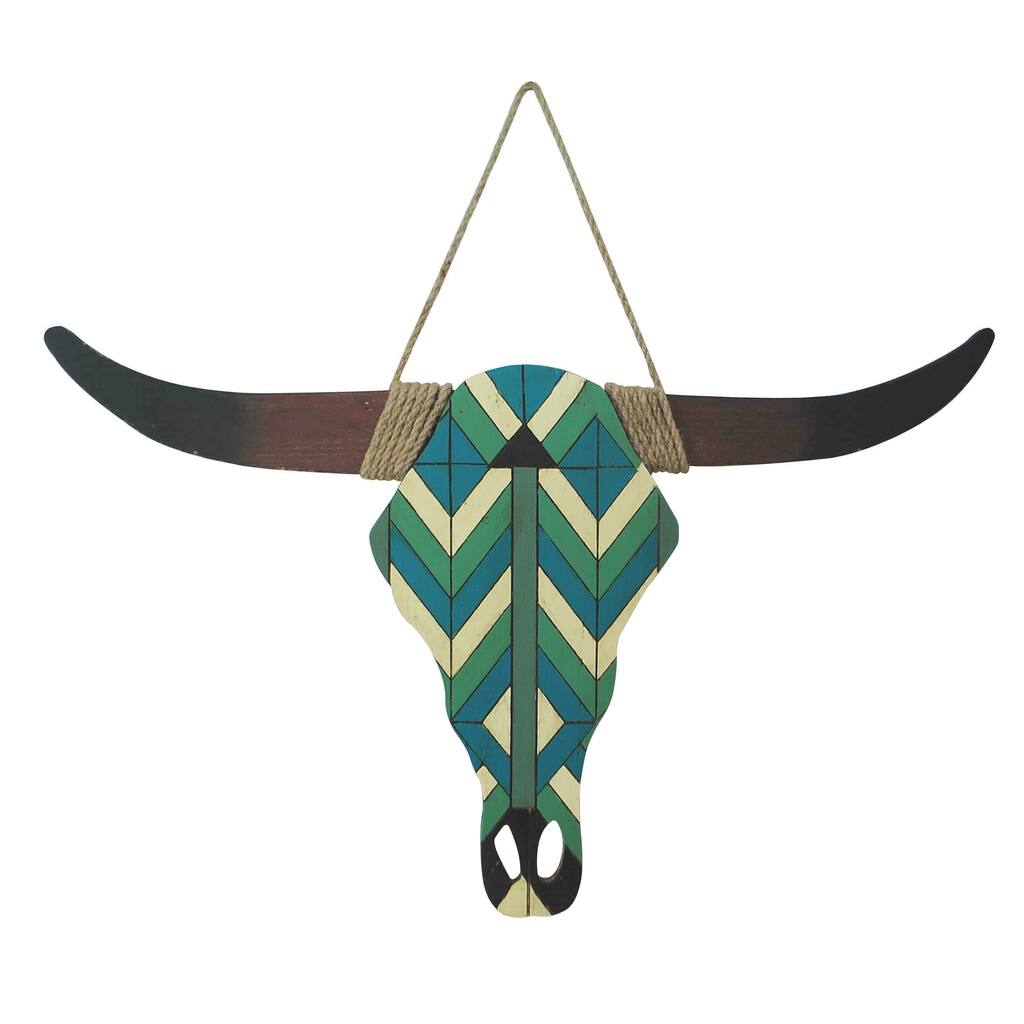 HiEnd Accents Turquoise and White Wooden Scull Wall Hanging - Overstock ...