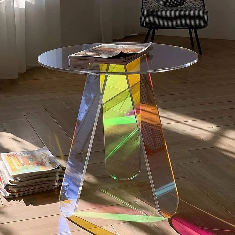 Modern rainbow color glass coffee table round side coffee table ...