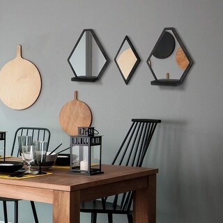 Wall Mounted Decorative Mirror - Set of 3 Geometric Rustic Wood Real ...