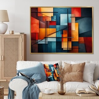 Designart "Orange And Blue Cubism Assemblage I" Cubism Framed Canvas ...