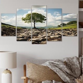 Designart "Green Tree In Field" Landscape Trees Multipanel Canvas Wall ...