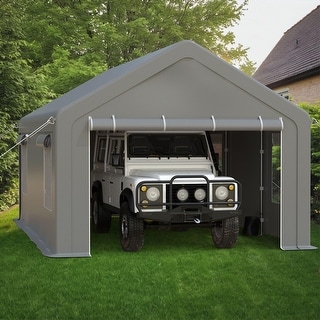 Heavy Duty Carport with 2 Roll-up Doors and 4 Ventilated Windows - Bed ...
