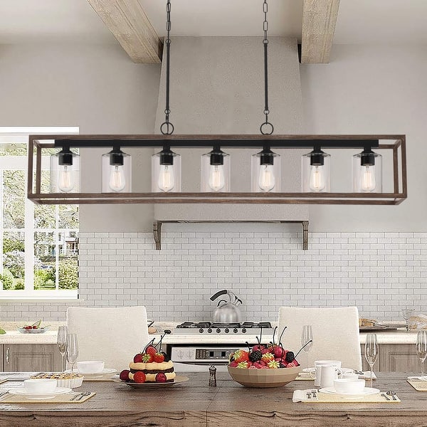 Allegray 52in Farmhouse 7-light Linear Chandelier Rectangle Kitchen Island Pendant - Bed Bath ...