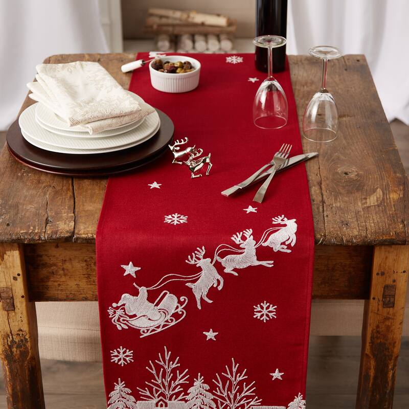 Santa's Sleigh Embroidered Table Runner - Overstock - 35981785