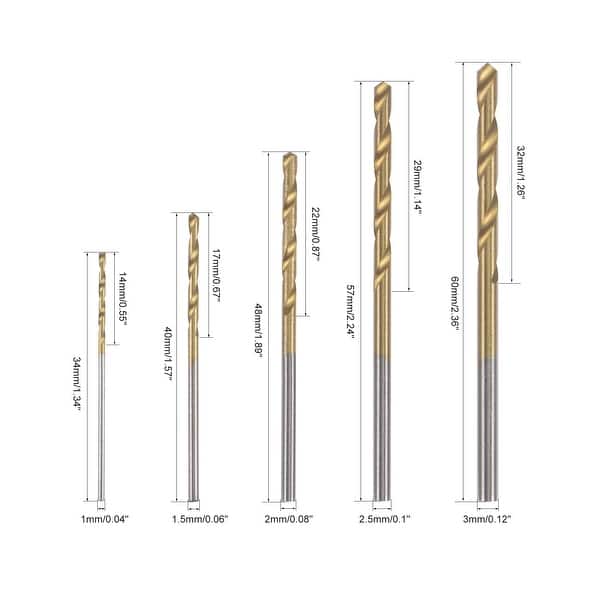High Speed Steel Twist Drill Bit Set, Titanium Coating Tool 1mm-3mm Dia ...