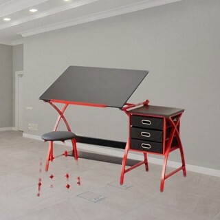 Adjustable Drafting Table with Tilt, Cross-Leg Design, Stool, and 3 ...