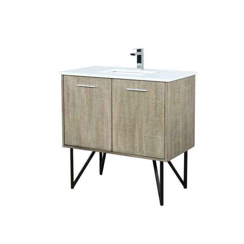Lancy 36 in W x 20 in D Rustic Acacia Bath Vanity, White Quartz Top and ...