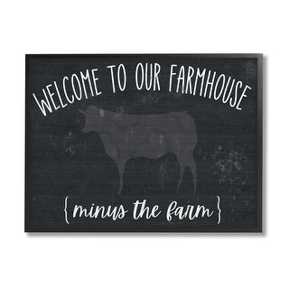 Stupell Welcome To Farmhouse Playful Rustic Cow Motif Framed Wall Art ...