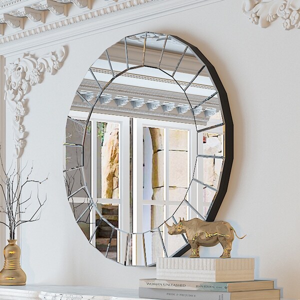 Modern Round Accent Wall Mirror Art Beveled Glass 32