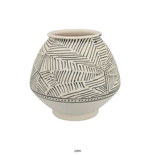 Rely Flower Vase, 11 Inch Round, Black and White Textured Ceramic - Bed ...