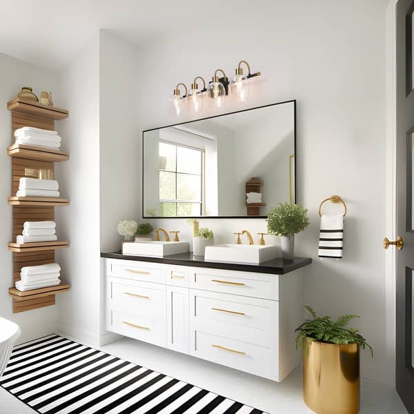 Waylin Modern 4-Light Black Gold Bathroom Vanity Lights Linear Wine ...
