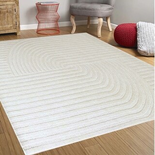 9x12 Ivory Light Cream Waves Stripes Geometric Abstract Soft Pile Boho ...