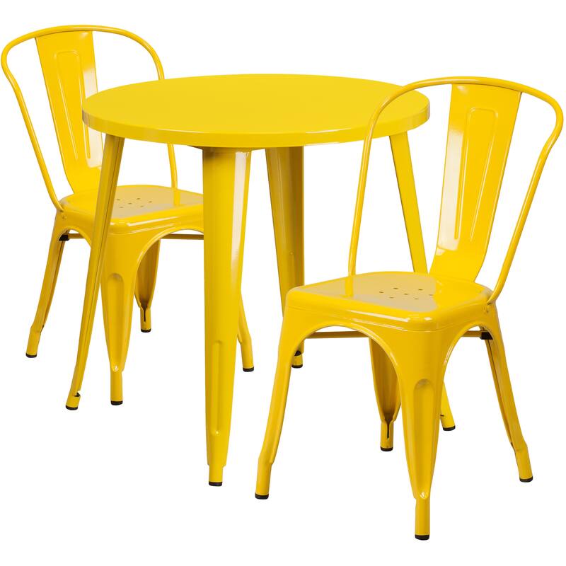 30-inch Round Metal Indoor-Outdoor Table Set - Overstock - 13404239