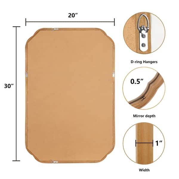 20" x 30" Rounded Corners Arch Rectangle Wall Mirror Natural Color - 20 ...