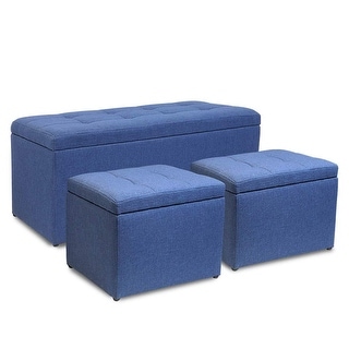 Rectangular Storage Ottoman Tufted Cube Ottomans Set of 3 Navy Blue ...