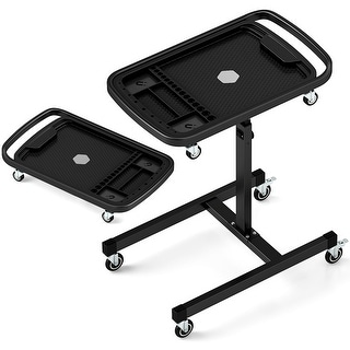 Black Metal Adjustable Tool Tray Cart with Casters and Removable ...