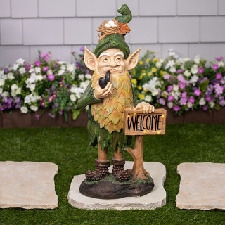 LED Solar Lighted Welcome Gnome Outdoor Garden Statue - 23.75" - Bed ...