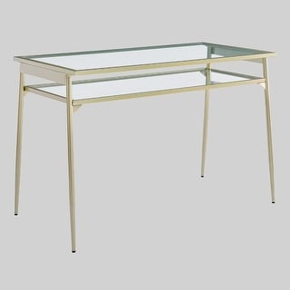 Modern Two-Tier Computer Desk with Tempered Glass Top, Steel Frame, and ...