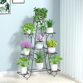 Unho 9 Tier Tall Metal Plant Stand w/Widen Plate for Plant Display - 36 ...