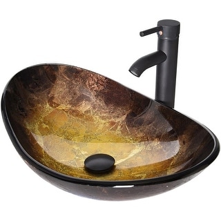 Bathroom Vessel Sink, Boat Shape Artistic Glass Vessel Bowl Basin - Bed ...