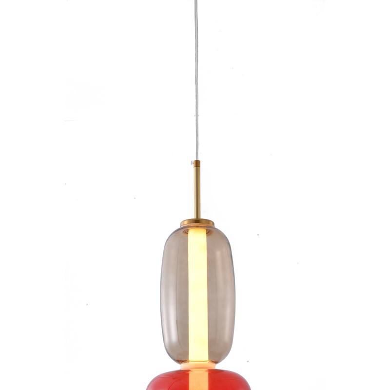 17.32" Height White, Grey, And Red LED Glass Pendant Light With Gold ...