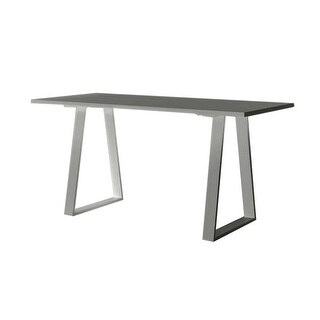 63 Inch Rectangular Office Desk, Metal Sled Base, Gray Lacquer Surface ...