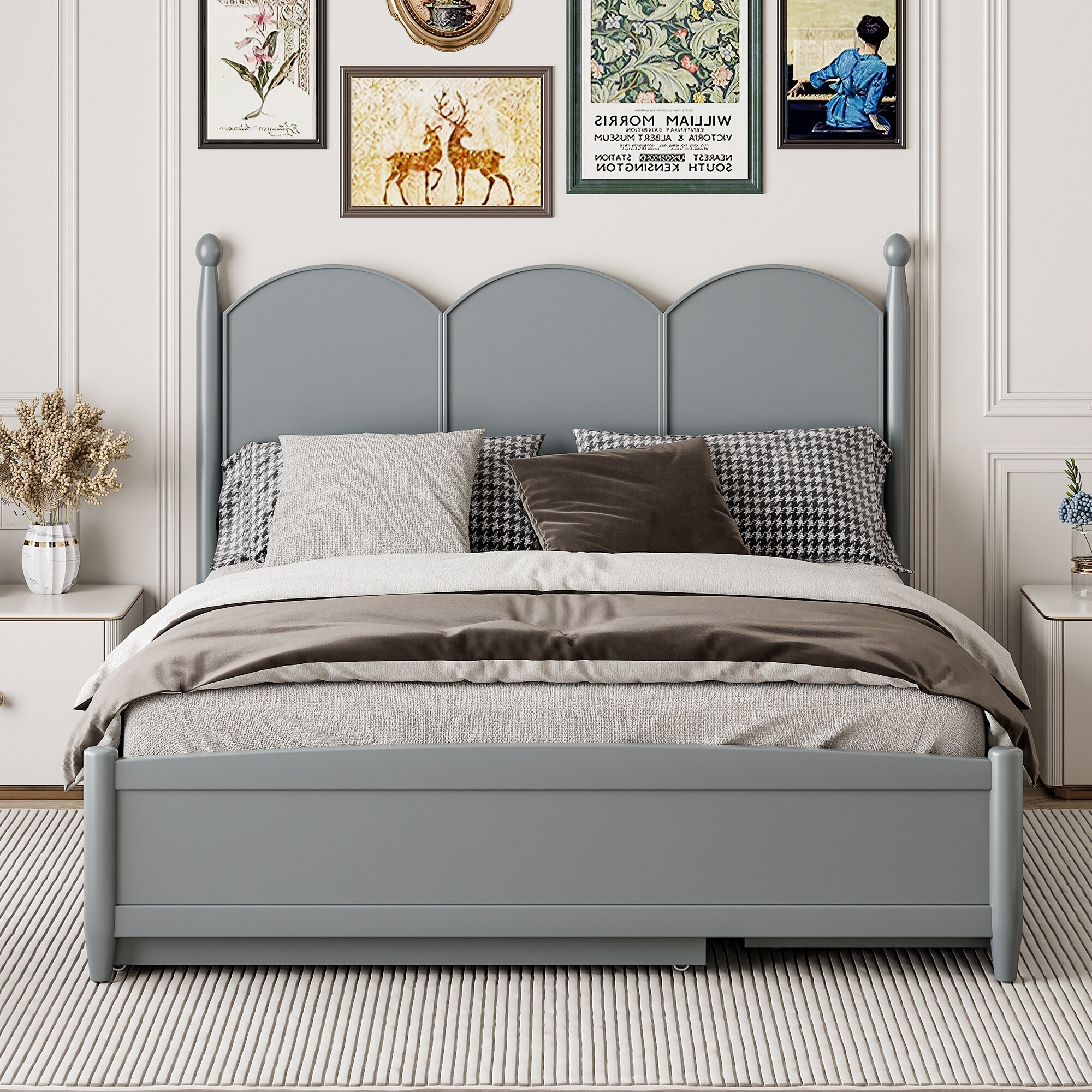 Grey Rustic Queen Platform Bed with Twin XL Trundle Drawers Bed Bath Beyond 42446132