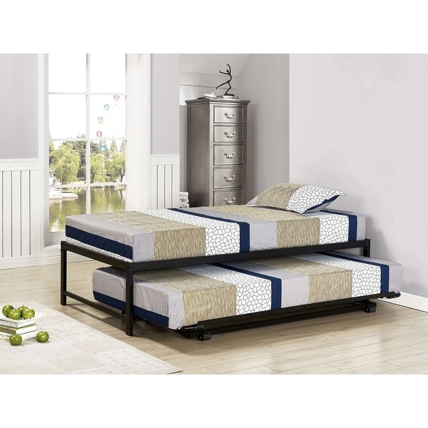 Black Steel Hi-riser Twin Bed with Pop-up Trundle - Bed Bath & Beyond ...