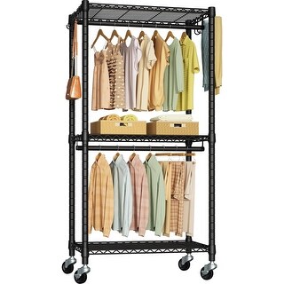 Rolling Clothes Rack, Clothing Racks for Hanging Clothes,Black - Bed ...