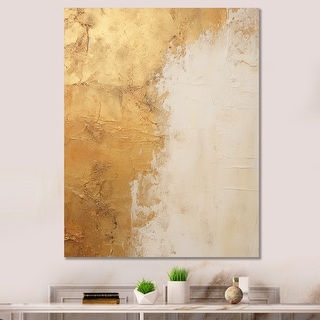 Designart "Gold And White Abstract Split I" Abstract Shapes Wall Art ...