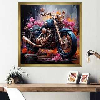 Designart "Expressionist Motor Adventure " Motorcycle Framed Wall Decor ...